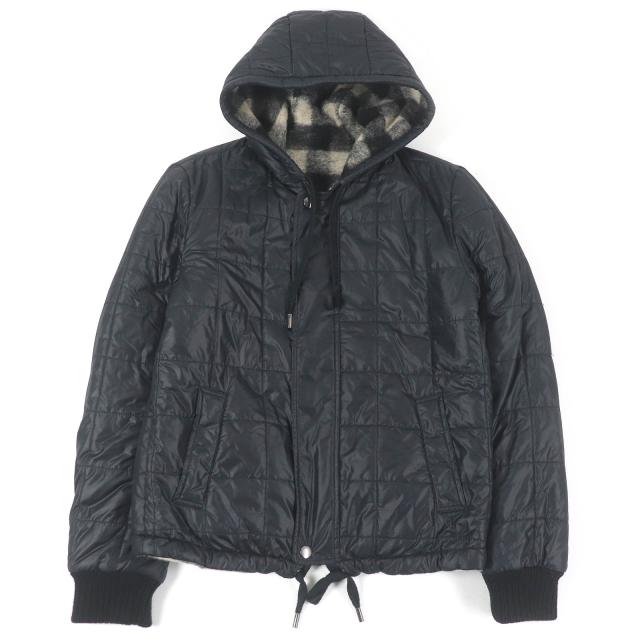 美品□DOLCE&GABBANA ドルチェ＆ガッバーナ 無地 チェック 黒タグ 中綿 リバーシブル ブルゾンジャケット ブラック 48 イタリア製 正規品