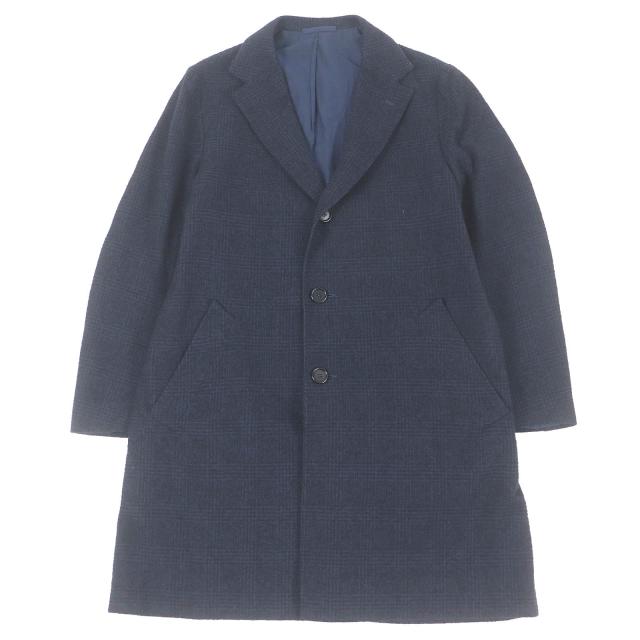極美品□ERRICO FORMICOLA エリコフォルミコラ アルパカ チェック柄 ロング丈 チェスターコート ネイビー 46 イタリア製 正規品 メンズ