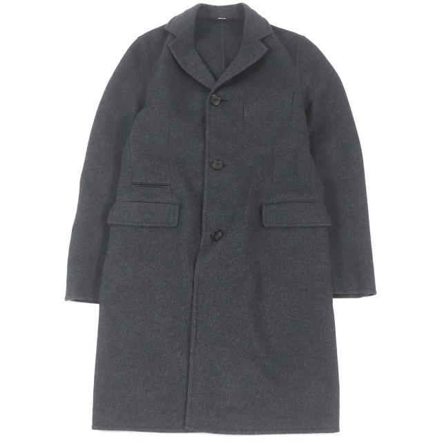 未使用品□HERMES エルメス 20AW MANTEAU LIVERPOOL DOUBLE カシミヤ100% ラムレザー使い シャルボン チェスターコート 48 イタリア製