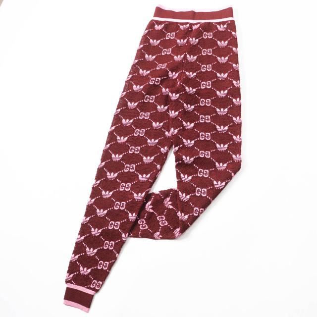 未使用品◎GUCCI×adidas  グッチ×アディダス 693830 トレフォイル ジャガード ジョガーパンツ ブラウン ピンク XS 正規品 レディース