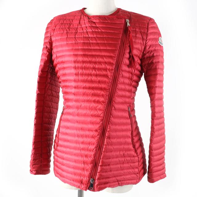 美品☆MONCLER モンクレール AXINITE ロゴワッペン付 ZIP UP ライト ダウンジャケット レッド 1 レディース