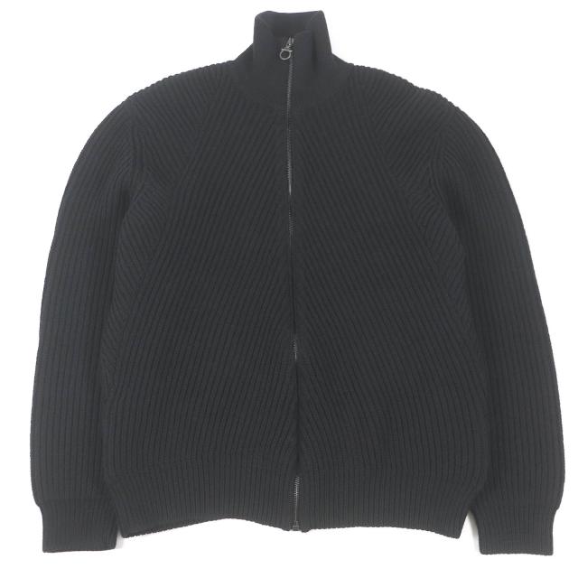 美品□Salvatore Ferragamo サルヴァトーレフェラガモ 2021年製 ガンチーニ金具 ロゴパッチ ドライバーズニット 黒 XL 伊製 正規品