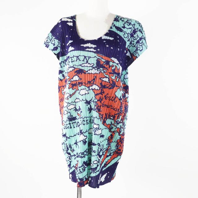 極美品◎PLEATS PLEASE プリーツプリーズ イッセイミヤケ PP23-JT607 World Map Ocean 世界地図 ワンピース マルチ 3 日本製 正規品