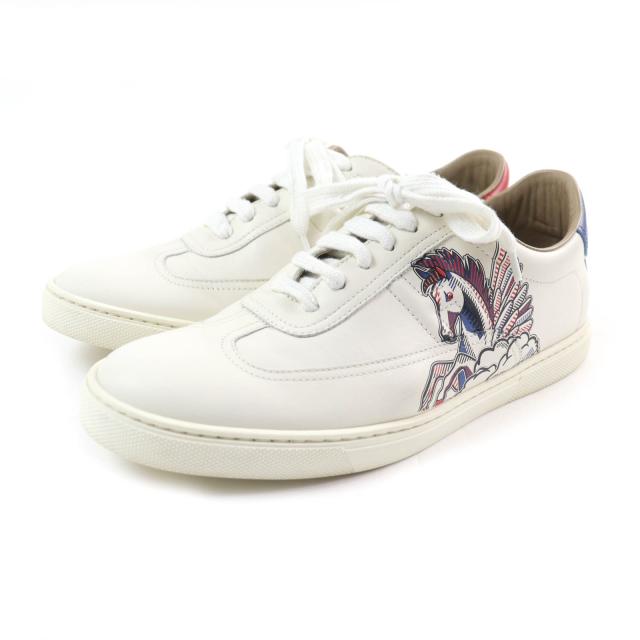 美品★HERMES エルメス クイッカー ペガサスポップ レースアップ レザー スニーカー オフホワイト 38.5 箱・保存袋付き レディース