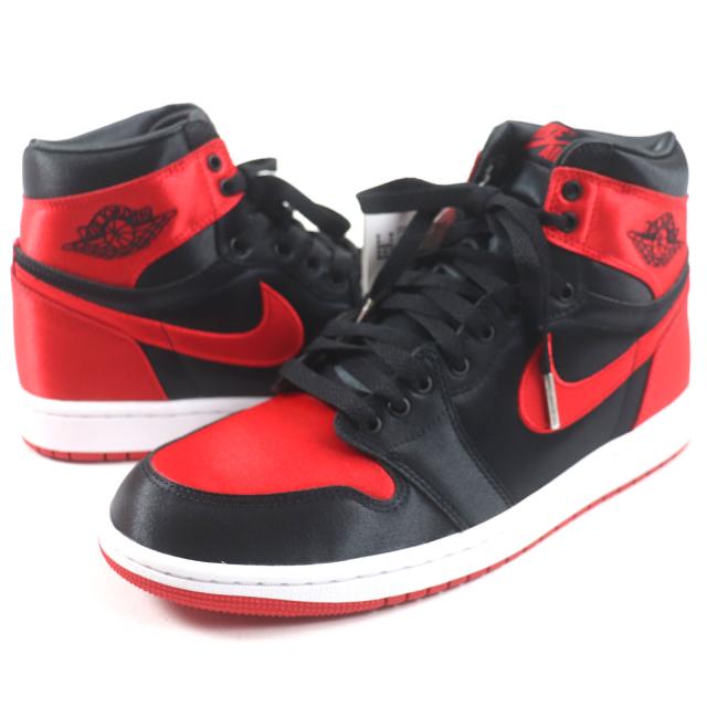 未使用品▼NIKE ナイキ FD4810-061 WMNS AIR JORDAN 1 RETRO HI OG サテン ハイカットスニーカー ブラック レッド 26.5 箱・袋付 メンズ