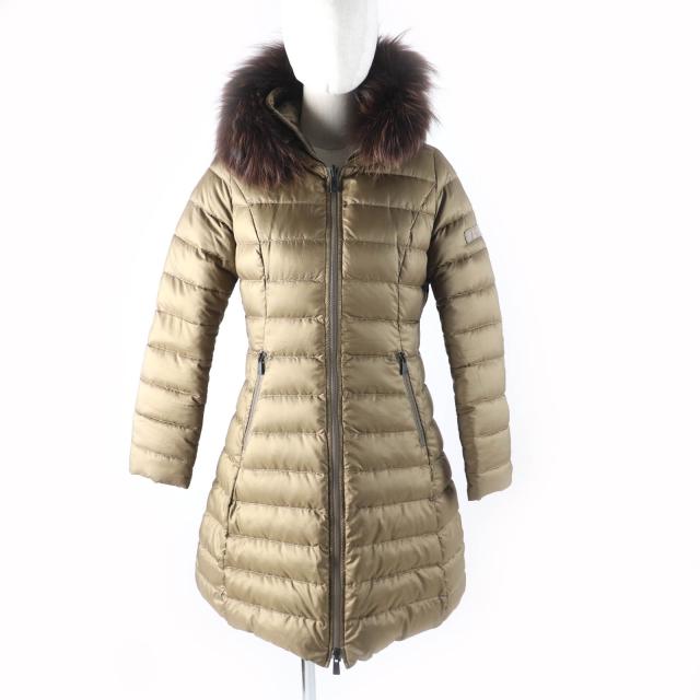 美品★TATRAS タトラス LTA7ES4565 ESTNATION別注 リバーシブル ラクーンファー・ロゴワッペン・フード付 ZIP UP ダウンコート 茶 1