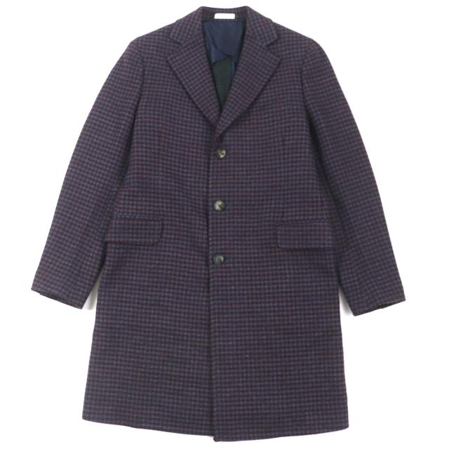 極美品▼BOGLIOLI ボリオリ C3401P ウール100% 千鳥格子 シングル チェスターコート ボルドー ネイビー 48 イタリア製 正規品 メンズ