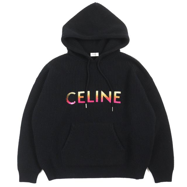 未使用品△CELINE セリーヌ 22AW 2A10X66Q エンブロイダリー スパンコール グラデーションロゴ ニット プルオーバー パーカー XS 正規品