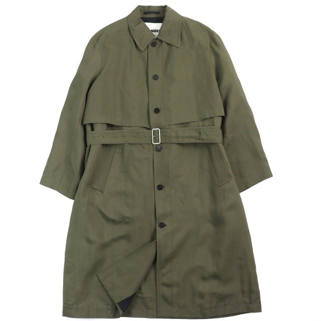 極美品△JIL SANDER ジルサンダー 22SS JSMU470119 シルク混 ベルト付き ロングステンカラーコート カーキ 48 伊製 正規品 定価316000円