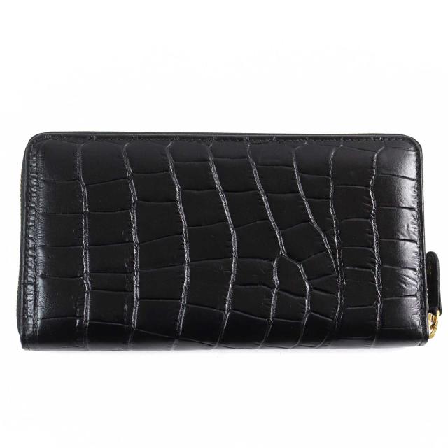 未使用品○ETTINGER エッティンガー CC 2051EJ エボニー クロコダイル型押し ロゴ入り ラウンドジップ レザー ウォレット 長財布 黒