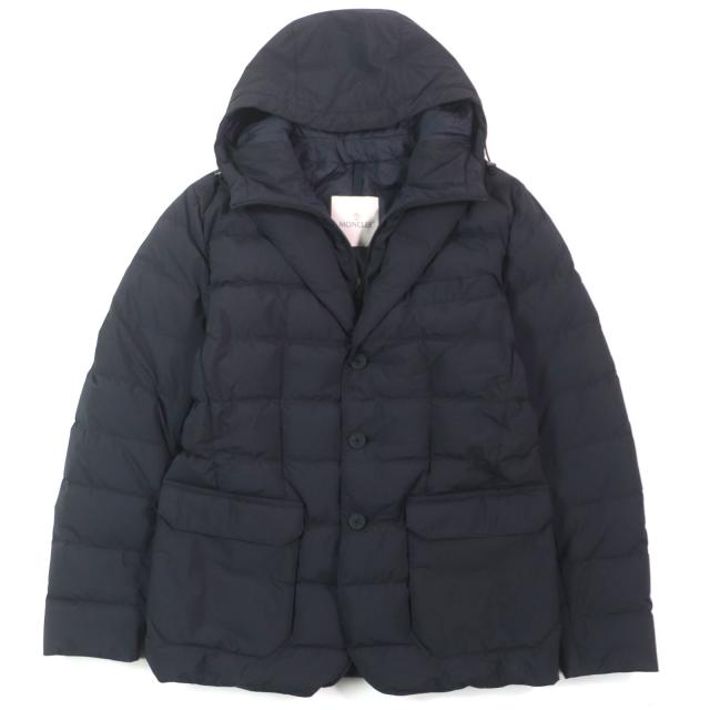 極美品▼MONCLER モンクレール VERNOUX ヴェルヌ レイヤードデザイン ロゴ入りボタン フード付 ZIPUP ダウンジャケット 1 正規品 メンズ