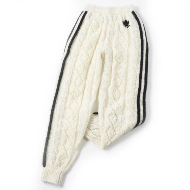 極美品◎GUCCI×adidas  グッチ×アディダス 721504 モヘア トレフォイル エンブロイダリー ニット パンツ ホワイト XXS 正規品 レディース