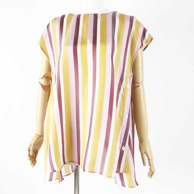 未使用品◎MARNI マルニ 19SS TTMA0037AO ストライプ柄 サイドボタン フレンチスリーブブラウス マルチ 36 正規品 レディース 定価81000円