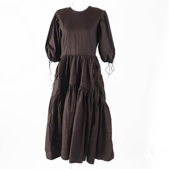 極美品◎CECILIE BAHNSEN セシリーバンセン 1577-343-8672 パフスリーブ ドレス／ワンピース ダークブラウン 6 正規品 レディース