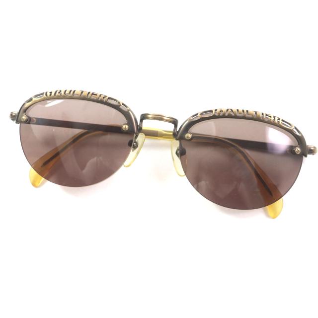 良品▼JEAN-PAUL GAULTIER ジャンポールゴルチエ 56-3175 オールド ロゴ刻印入り ハーフリム サングラス ゴールド クリアイエロー メンズ