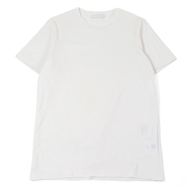 極美品○PRADA プラダ 24SS UJN884 コットン100% ロゴ刺繍 クルーネック 半袖Ｔシャツ カットソー ホワイト XS 正規品 メンズおすすめ