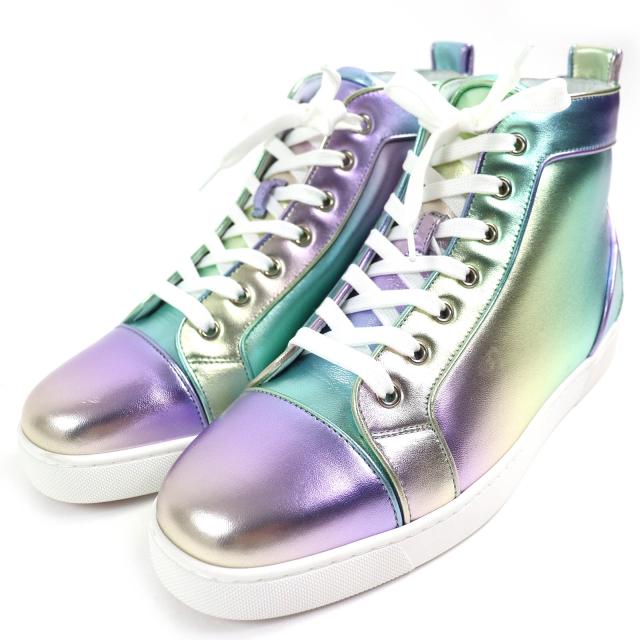 未使用品△Christian Louboutin クリスチャンルブタン FUN LOUIS FLAT NAPPA LAM LICORNE ロゴ刺繍 レザー ハイカットスニーカー 42.5
