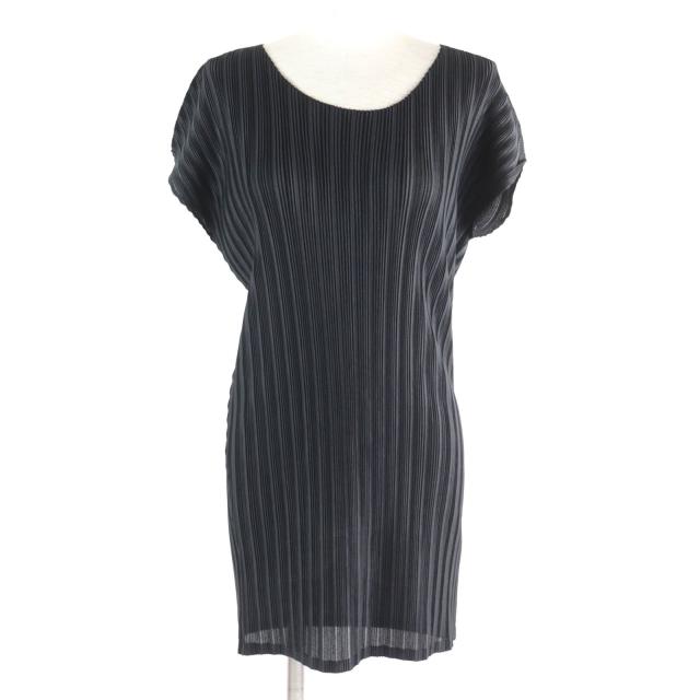 極美品★PLEATS PLEASE プリーツプリーズ イッセイミヤケ PP11-FT324 クルーネック フレンチスリーブ プリーツ チュニック ワンピース 3