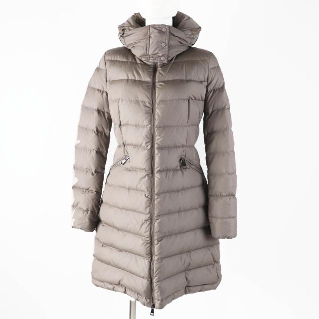 美品◎MONCLER モンクレール FLAMMETTE フラメッテ 美シルエット ワッペン・フード付 ロング ダウンコート ベージュ 00 正規品 レディース