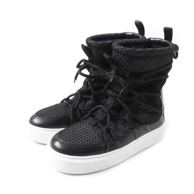 美品★Christian Dior クリスチャンディオール DIOR SOLAR ロゴデザイン レザー使い レースアップ メッシュ ショートブーツ 黒 37 袋付