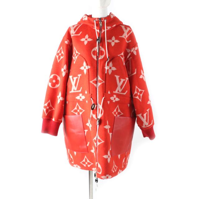 極美品★ルイヴィトン 22SS シルク混 リバーシブル ジャイアントモノグラム レザー使い フーデッド コート 38 ハンガー・ガーメント付