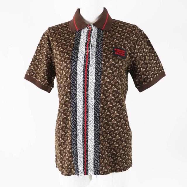 美品◎BURBERRY バーバリー 8018544 TBモノグラム ラバーロゴワッペン付き 半袖ポロシャツ ブラウン XXS 正規品 レディース