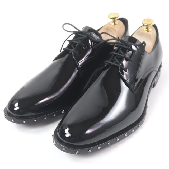 未使用品□JIMMY CHOO ジミーチュウ スタースタッズ レースアップ パテントレザー ドレスシューズ ブラック 43.5 保存袋付き イタリア製