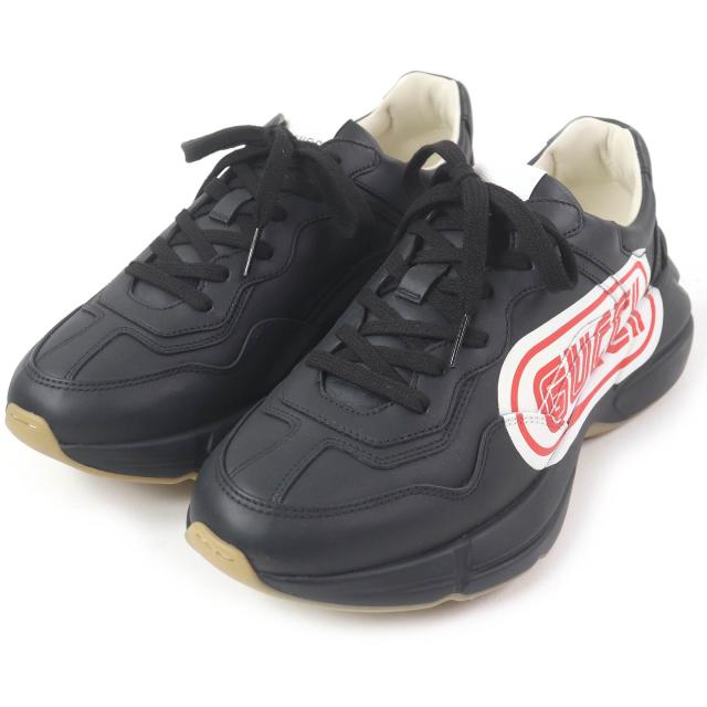 未使用品□GUCCI グッチ 523609 ライトン ロゴ入り レザー ローカットスニーカー ダッドシューズ ブラック 6.5 箱・保存袋付 イタリア製