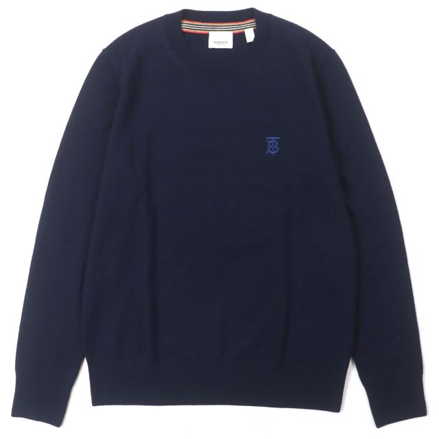美品▼BURBERRY バーバリー 8018668 Monogram Motif Sweater ウール100% TBロゴ刺繍 クルーネック ニットセーター S 正規品 メンズ