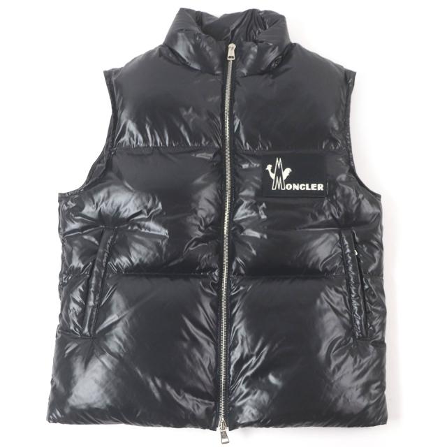 極美品□MONCLER モンクレール BANKER GILET ロゴワッペン ダブルジップ スタンドカラー ジレ ダウンベスト ブラック 0 正規品 メンズ
