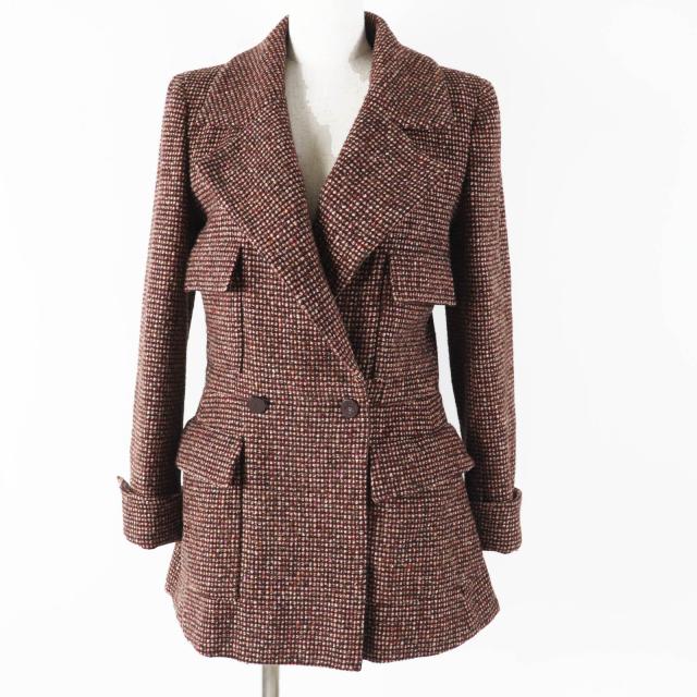 極美品◎CHANEL シャネル ヴィンテージ 01A P18117 ウール 裏シルク ココマークレザーボタン付き ツイードジャケット ブラウン 36 正規品