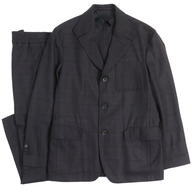 極美品△Salvatore Ferragamo サルヴァトーレフェラガモ 2022年 バージンウール100% チェック柄 ロゴボタン シングル セットアップ 46-7R