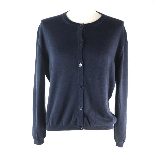 美品★VALENTINO ヴァレンティノ カシミヤ シルク混 ロゴボタン付 クルーネック 長袖 ニット カーディガン ネイビー XL 伊製 正規品