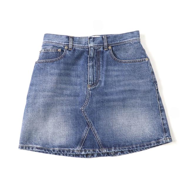 美品★Christian Dior クリスチャンディオール 422J21A3830 コットン100％ ロゴパッチ付 台形 デニム ミニスカート インディゴ 40 正規品