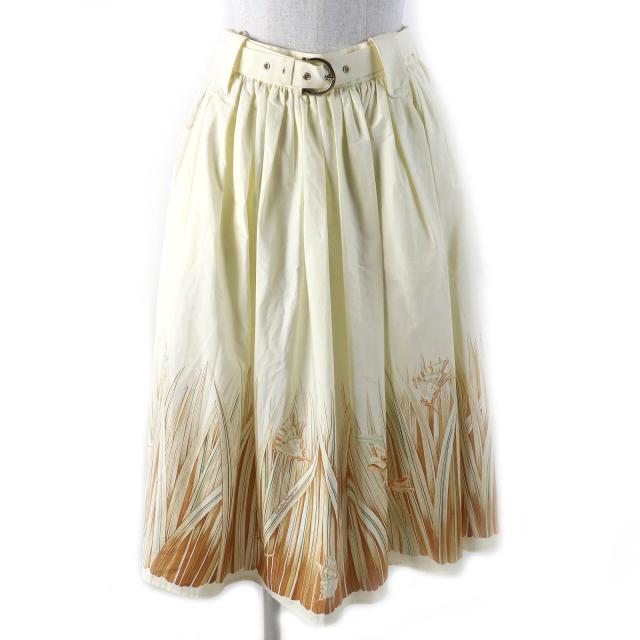 未使用品△Salvatore Ferragamo サルヴァトーレフェラガモ コットン トンボ 蝶 草むら ベルト付き フレアスカート 38 伊製 正規品