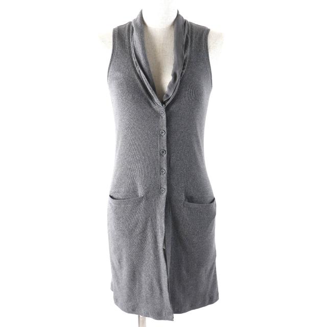 美品△Brunello Cucinelli ブルネロクチネリ シルクチュールカラー切替 ノースリーブカットソー ロングジレ ベスト グレー S 伊製 正規品
