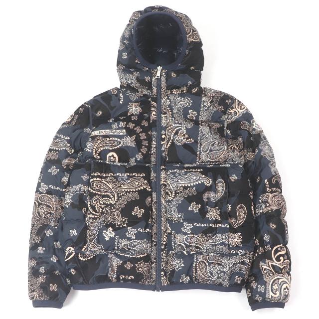 極美品□MONCLER モンクレール 21-22AW FREVILLE ペイズリー柄 ベロア使い リバーシブル ダウンジャケット ネイビー 1 正規品 メンズ