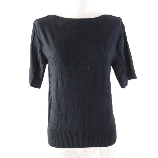 極美品★HERMES エルメス 21SS L INSTRVCTION DV ROY 帝王学 シルク混 ショートスリーブ 半袖ニット ブラック 34 正規品 レディース