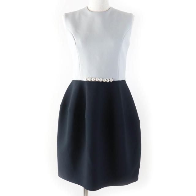 未使用品☆YOKO CHAN ヨーコチャン 2020年製 YCD-120-568 フェイクパール付 ノースリーブ ワンピース サックス ネイビー 38 正規品