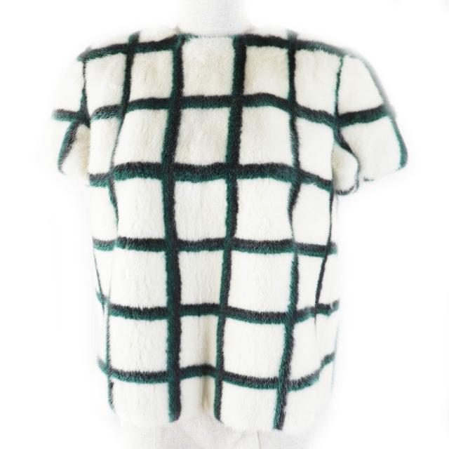 極美品◎Christian Dior クリスチャンディオール 5A26586A6035 ミンク 裏シルク チェック柄 半袖 トップス／ブラウス 白 緑 黒 34 正規品