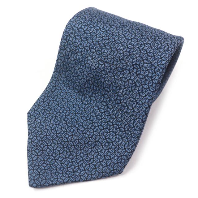 極美品□HERMES エルメス 7695 OA シルク100% 幾何学模様 総柄 ワイドタイ ネクタイ ブルー 箱付き メンズ ビジネスオススメ◎