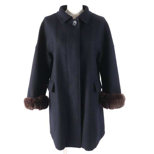 美品△MACKINTOSH PHILOSOPHY マッキントッシュフィロソフィー ウール100％ 袖口ラビットファー 裏地総柄 ステンカラーコート 38 正規品