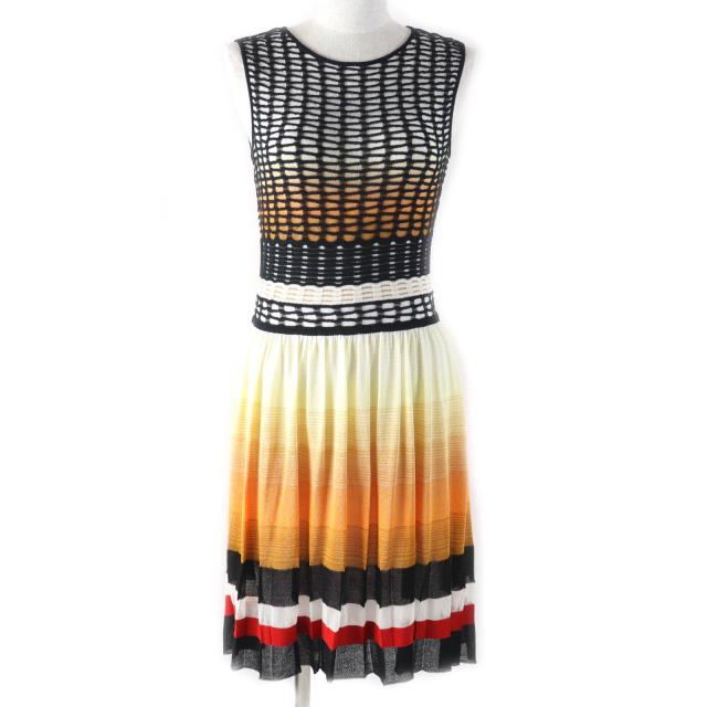 極美品★Missoni ミッソーニ グラデーション ノースリーブ 膝丈 プリーツ ワンピース マルチ 38 イタリア製 正規品 レディース