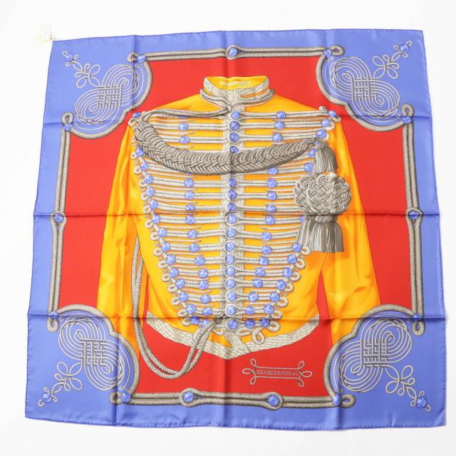 未使用品◎HERMES エルメス カレ90 Galons et Brandebourgs 飾緒とブランデンブルク飾り シルク BL-LAVANDE F／ROUGE スカーフ 箱 正規品