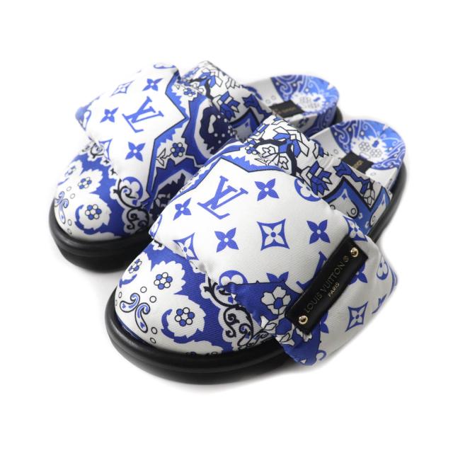 極美品★ルイヴィトン 2022年製 1AAM50 スリッパピローコンフォートフラットサンダル オーシャンブルー モノグラム ペイズリー 36