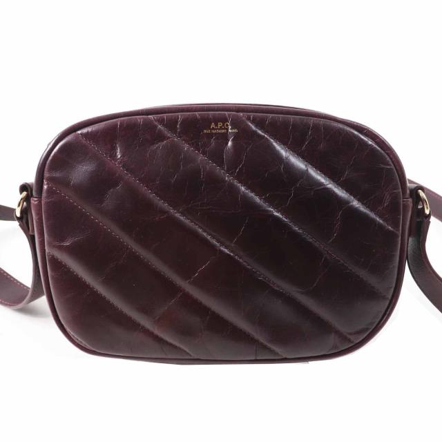 極美品◎A.P.C. アーペーセー キルティング バケッタレザー ショルダーバッグ ボルドー系 保存袋付き レディース