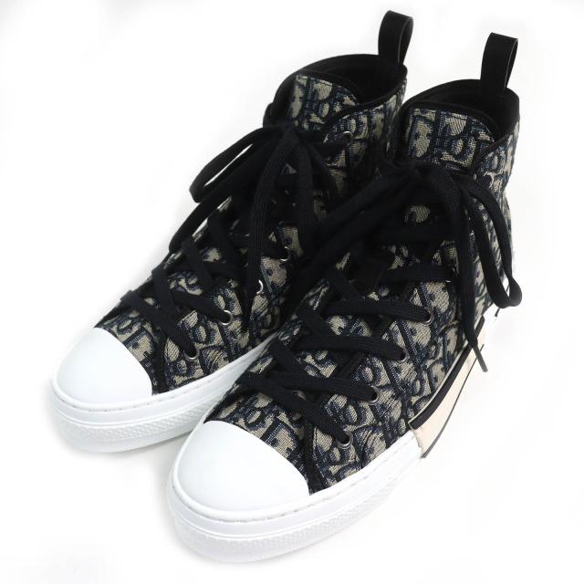 未使用品△DIOR ディオール オム 3SH126ZSA H961 B23 オブリーク ロゴ ハイカットスニーカー ブラック ベージュ 43 保存袋付 伊製 メンズ
