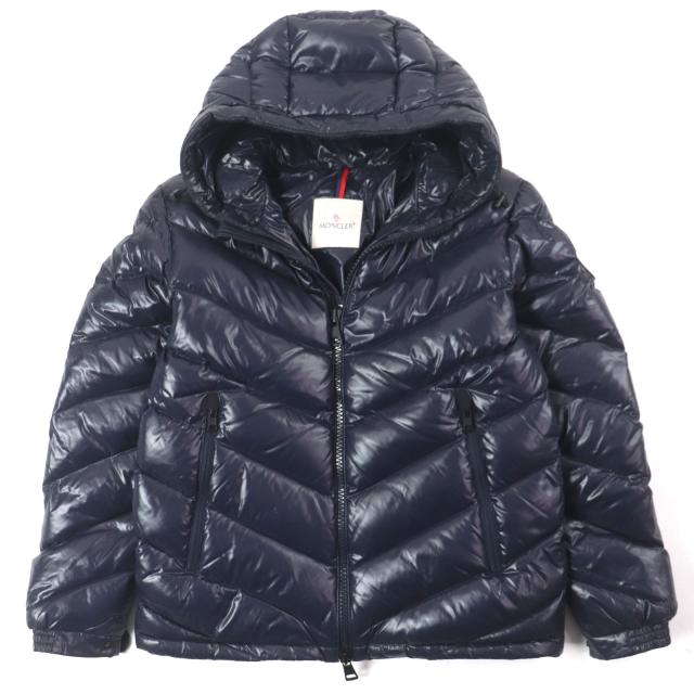 美品▼MONCLER モンクレール 19-20AW ALEIG フード付き ラバーワッペン WZIPUP ダウンジャケット ネイビー 1 ハンガー付き 正規品 メンズ