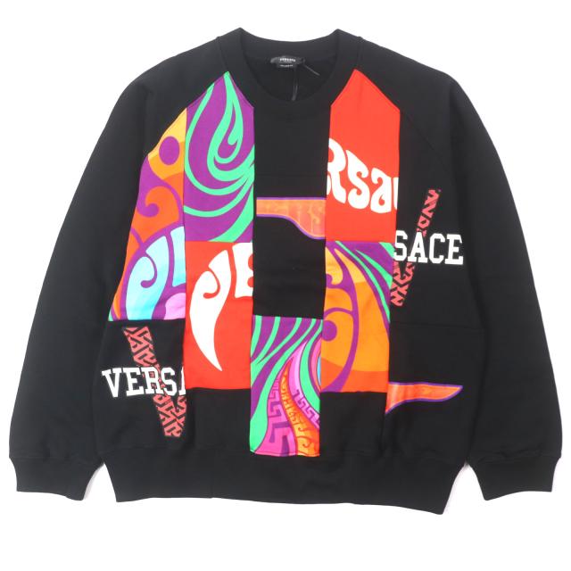 未使用品▼VERSACE ヴェルサーチ 2021年製 1004001 COLLEGE FIT パッチワーク クルーネック プルオーバー スウェット XXL 正規品 メンズ