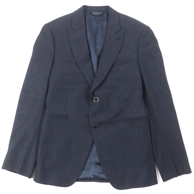 美品▼LOUIS VUITTON ルイヴィトン HKFJ5E LV&FLOWER モノグラムエンボス柄 シングルジャケット テーラード ネイビー 48 正規品 メンズ